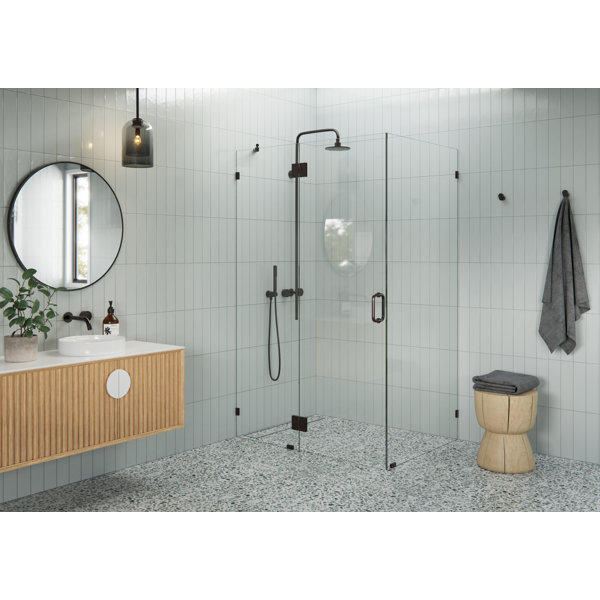 Glass Warehouse Halo 47 in. x 35 in. x 78 in. 90-degree Fully Frameless Glass Hinged Shower ...